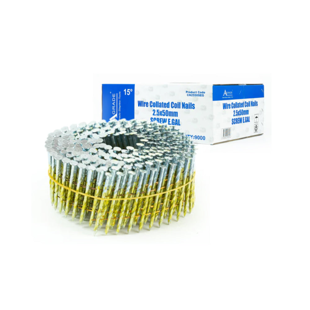 15° Wire Collated Coil Nail Screw Shank Elec. Galvanised Box 9000, Mul ...