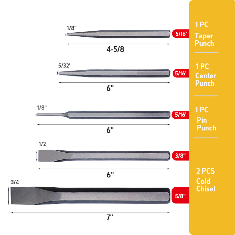 Cold Chisel Set 5pcs Kangaroo Site Supplies